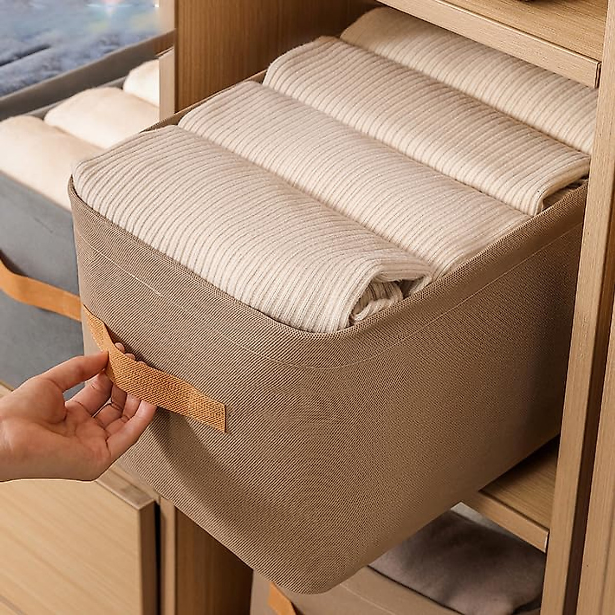 Large Capacity Storage Bins Collapsible Storage Boxes Organizing Closet Cubbies Storage Bins with Handles (L 18.9 x 11 x 9.8 inches)