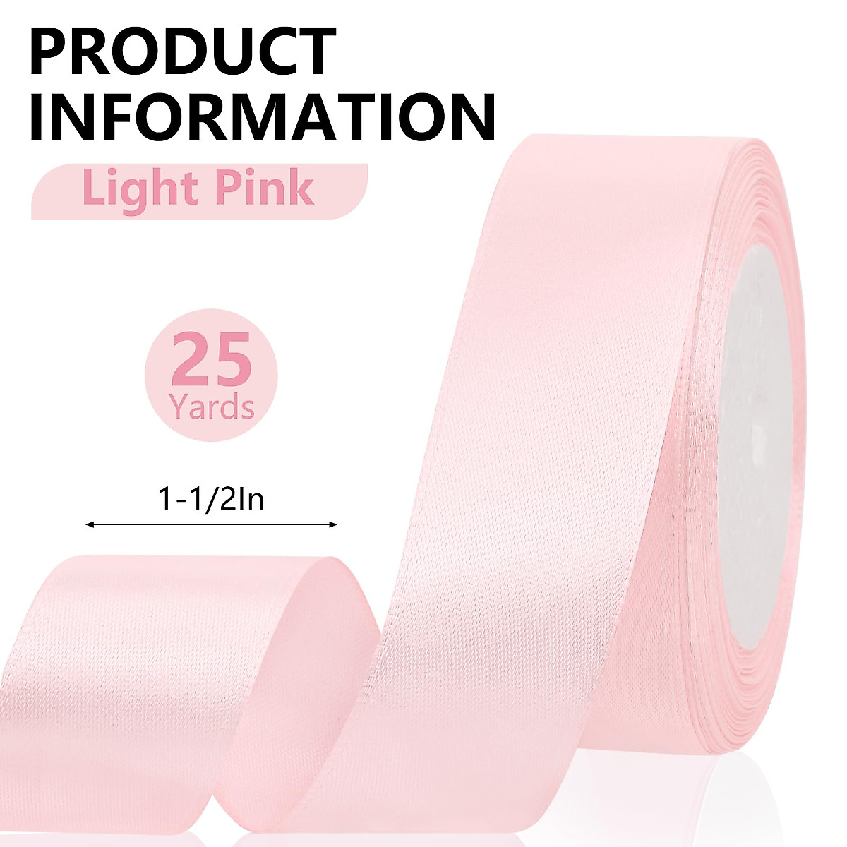 1-1/2 inch Light Pink Ribbon,25 Yards Light Pink Fabric Ribbon for Gift Wrapping,Crafts,Flower Bouquet,Bows Making,Balloons,Wedding,Birthday Party,Baby Shower Decoration