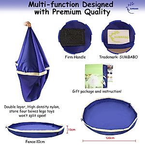 Toy Storage Mat Bag by Drawstring for Lego - Play Mat Bag Toy Storage Container for Kids with Cap can as Gift（ Blue 47inch ）