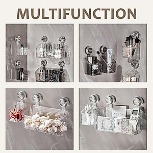 Light Luxury Style Glacier Pattern Suction Cup Shelf, Light Luxury Style Punch-Free Storage Rack, Suction Cup Shower Caddy, No-Drilling Wall Mounted Large Capacity Shower Basket (Clear-Large)