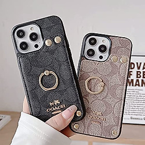 Luxury Wallet Case with Designed Leather and Card Holder, 360°Rotation Ring Kickstand, RFID Blocking Protective for Apple iPhone 13 Pro Max 6.7''（Black）