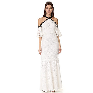 Jill Jill Stuart Women's Long Lace Gown, Off White/Black, 4