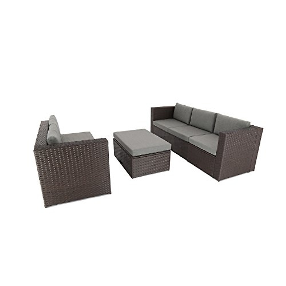 Baner Garden (K35-CH 4 Pieces Outdoor Furniture Complete Patio Cushion Wicker Rattan Garden Corner Sofa Couch Set, Chocolate