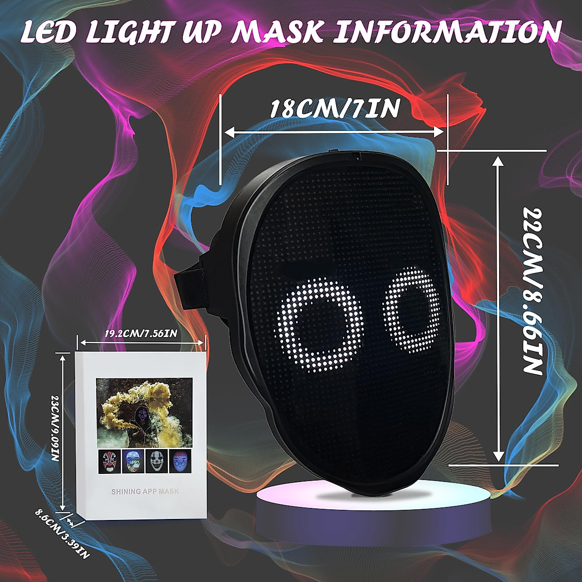 Depointer Life Led Mask with Rechargeable Bluetooth-compatible App Controlled, Customizable Shining Mask, Lighted Face Transforming Mask, unisex-child