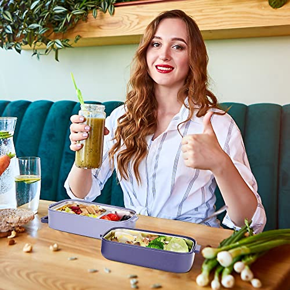 JUBOSYCZ Stainless Steel Bento Box for Adults&Kids,Japanese Leakproof Lunch Box Divided Food Meal Storage Containers Set Stackable 2 Layer for Children School Picnic Blue