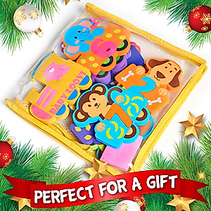 100% Non-Toxic Bathtub Numbers - Fun Foam Bath Toys - Educational Puzzles Floating Bathtub Animals for Kids Girls Boys - Set of 27 pcs - Wet & Stick - Free Bath Toy Organizer