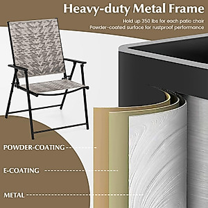 Tangkula Set of 4 Patio Folding Chairs, Outdoor Wicker Dining Chairs with Armrests, Portable Lawn Chairs with Metal Frame for Garden, Backyard, Poolside, No Assembly (4, Mix Gray)