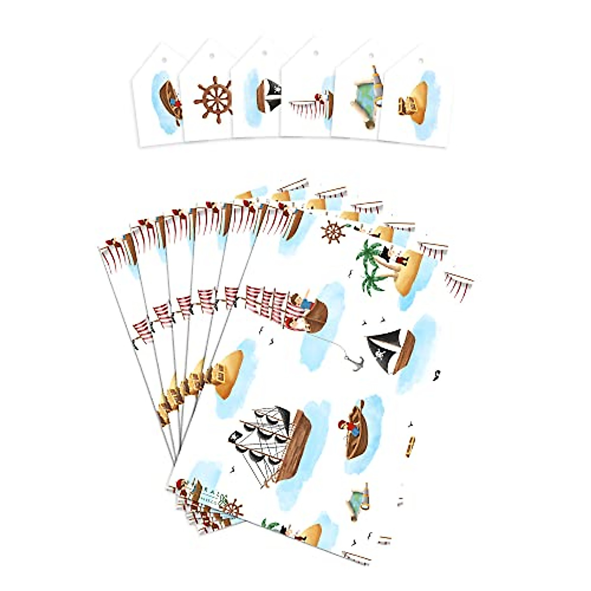 CENTRAL 23 Boy Wrapping Paper - 6 Sheets Gift Wrap - Pirates Ship Island Adventure Sea - Birthday Wrapping Paper For Kids - Comes With Fun Stickers