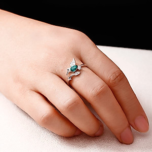 Jewever 925 Sterling Silver Hummingbird ring with Blue Cubic Zirconia for Women Jewelry Gift Silvery Adjustable 6-9#