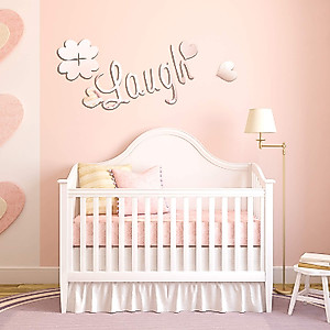 Love Live Laugh Wall Stickers Decals Silver Heart Mirror Wall Decor for Bedroom Living Room DIY Decoration