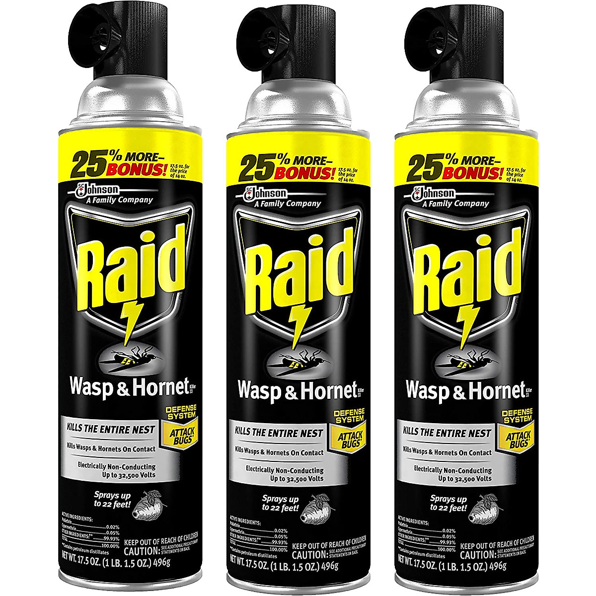Raid Wasp & Hornet Killer Spray, 17.5 OZ (3 Pack)