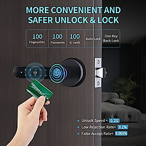 Smart keyless Entry Door Lock - ENOKER 5 in 1 Fingerprint Door Knob Lock with APP/IC Key Cards/Passcode/Backup Keys/ 100 Fingerprints with Keypad Handle for Home Hotel Office Apartment Bedroom