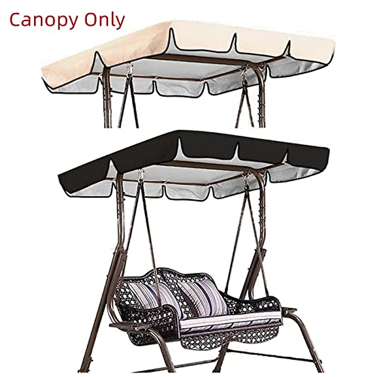 WULEE Outdoor Porch Swing Canopy Waterproof Top Cover, Garden Patio Swing Seat Replacement Canopy Awning Canopy Cover (77'' x 49'', Canopy Only) (Black)