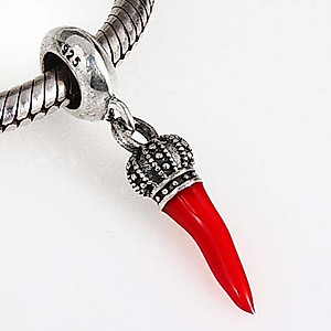 Red Horn Charm 925 Sterling Silver Crown Charm Red Pepper Charm Chilli Charm for Bracelet