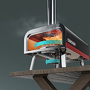 Pizza Oven, Obqer Portable Outdoor Pizza and Grill Oven Gas, Wood Fired Pizza Maker Stainless Steel Foldable Pizza Ovens with Gas Burner, Pizzas Peel, Stone,Scoop,Carry Cover Bag (Black)