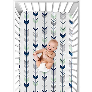 Fitted Crib Sheet for Navy Blue, Mint and Grey Woodsy Boys Baby/Toddler Bedding Set Collection - Arrow Print