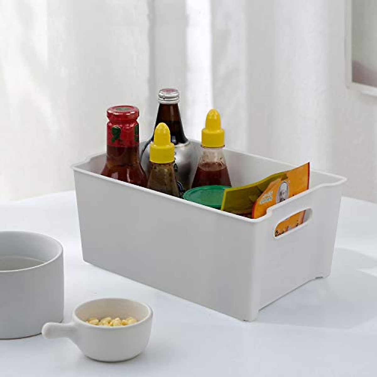 Morcte 4-Pack Plastic Stackable Storage Bin, White Stacking Storage Basket