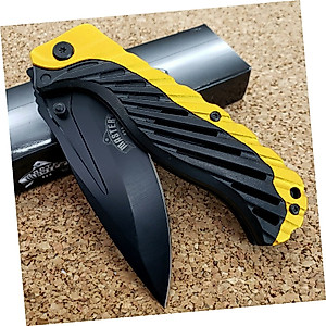 8.5" Gold Open Folding Pocket Knife Black Blade Edc Outdoor Survival Hunting Knife by Survival Steel
