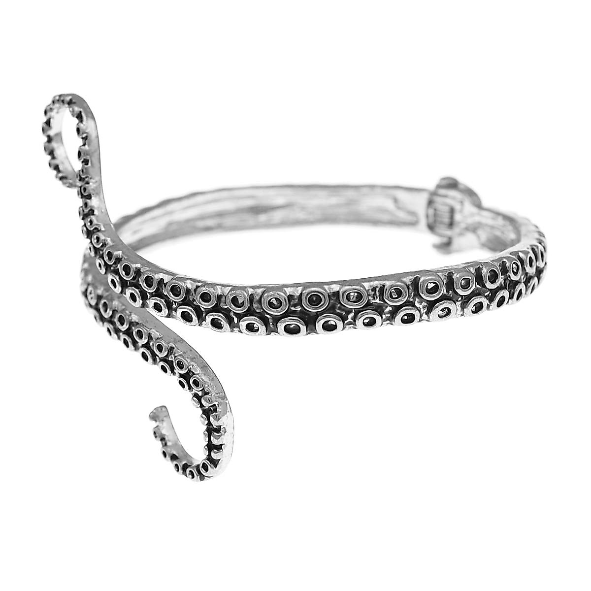 RechicGu Vintage Silver Octopus Tentacle Animal Sea Ocean Hinged Open Bracelet Bangle Cuff Scary Horror Goth