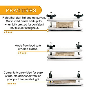Extra Firm Tofu Press - by Healthy Express - Premium curved plates for superior pressing results on Firm and Extra Firm tofu. Perfect Press every time!