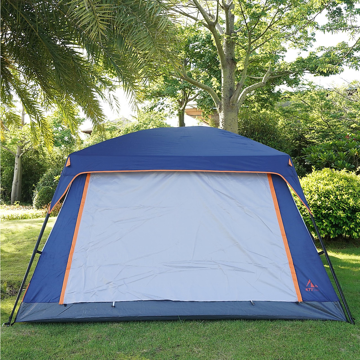 KTT Extra Large Tent 10-12 Person(B),Family Cabin Tents,2 Rooms,3 Doors and 3 Windows with Mesh,Straight Wall,Waterproof,Double Layer,Big Tent for Outdoor,Picnic,Camping,Family Gathering(Dark Blue)