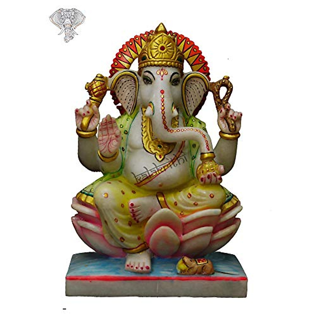 Kalakrithi Marble Made Sleeping Ganapati on Sofa with Gold Finishing.