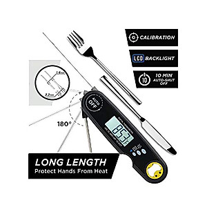 Instant Reading Meat Thermometer-Best Waterproof with Extra Long Probe,Ultra Fast Thermometer, with Backlit LCD Digital Thermomete Outdoor Cooking, BBQ and Kitchen Cooking Food Thermometer
