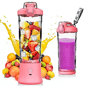 Portable Blender, Cordless Personal Blender for Shakes and Smoothies USB Rechargeable, 20 Oz Mini Fruit Juice Blender Mixer with 6 Blades for Kitchen/Home/Travel