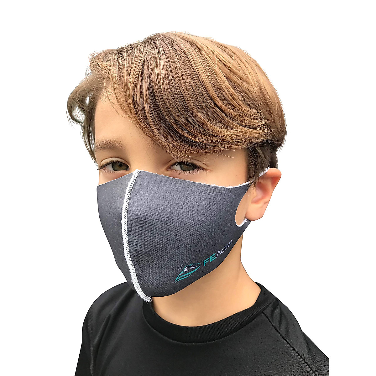 FE Active Kids Face Mask - Made in The USA Breathable, Washable, Unisex Athletic Reusable Masks for Outdoors, Sports Activities. Light, Soft, Quick Dry Fabric Children Mouth Cover Protection (2 Pack)