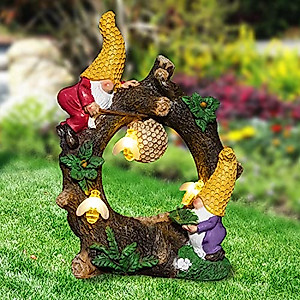 VZVXCC Solar Garden Statue Outdoor-Garden Statues Gnomes Collecting Honey with Solar Lights Decoration for Patio Balcony Yard Lawn Ornament, Novelty Gift