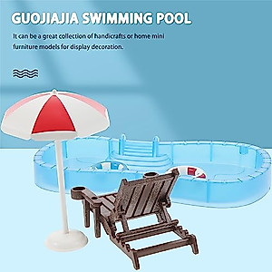 Ciieeo 5 Pieces Miniature Dollhouse Beach Accessories Beach Dollhouse Decoration Set with Umbrella Chair Swimming Ring Swimming Pool