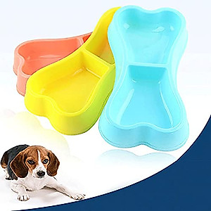 FUUIE Bowls for Food and Water 1PC Bone Shape Pet Dog Bowl Plastic Portable Durable Puppy Pet Feeding Bowl Double Fashion Solid Cat Feeding Bowls Pet Supplies (Color : Blue)