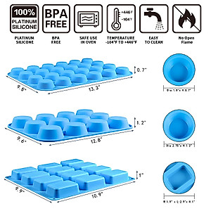 CAKETIME Silicone Muffin Pan - Cupcake Pan, Mini Loaf Pan Silicone Baking Molds Food Grade BPA Free 3-Pack