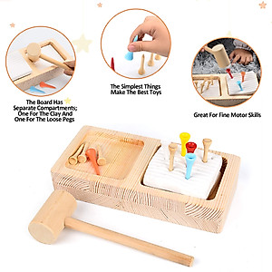 2 Toys for 1 Price - Montessori screwdriver board set & Hammer Peg Toy Game - Preschool Materials Toys Toddlers Wooden Old Sensory Tool Kids Motor Skills Activity Educational Screwdriver Waldorf Screw