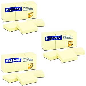 Highland 6539YW Self-Stick Notes, 1 1/2 x 2, Yellow, 100-Sheet (Pack of 36)