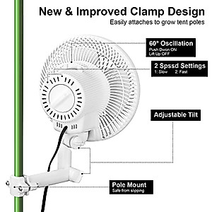 LINCHOC GARDEN Grow Tent Oscillating Fan,6 inch Copper Wire Motor Pole Mount monkey Fan for Grow Tents with 2 Speed 120v 25w Clip On (2 PACK)