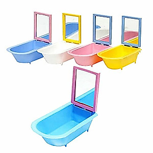 Fit Fly 2 Plastic Birds Cage Bath Basins Mirror Small Bird Bathtubs Parakeet Canary