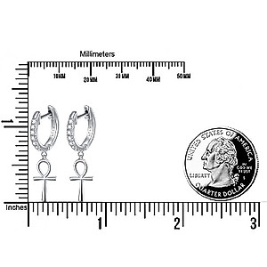 S925 Sterling Silver Ankh Cross Huggie Hoop Dangle Drop Earrings for Women Men Jewelry