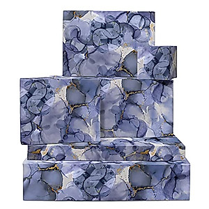 CENTRAL 23 Marble Wrapping Paper - 6 Sheets Gift Wrap - Ink Blot - Navy Blue - Abstract Giftwrap for Birthday - Comes With Stickers - Recyclable