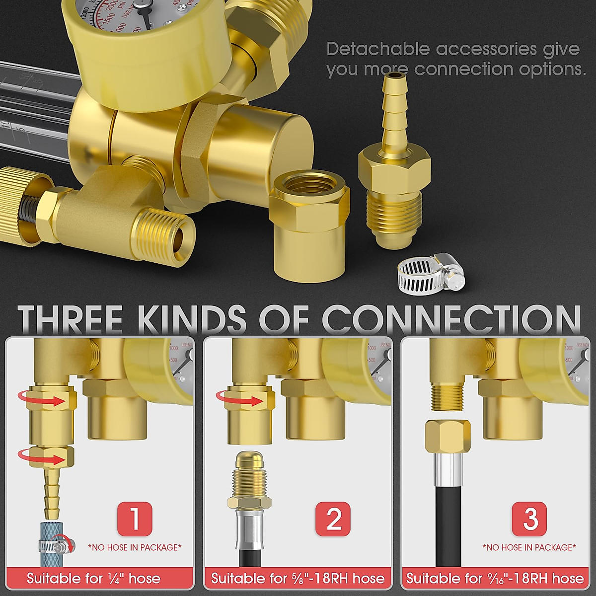 YESWELDER CO2 Argon Gas Regulator, Argon flow meter regulator with 8ft Gas Hose for MIG TIG Welder
