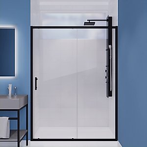 ANZZI 72 x 60 inch Framed Shower Door in Matte Black, Halberd Water Repellent Glass Shower Door with Seal Strip Parts, Easy Gilde Rollers Sliding Shower Door, SD-AZ052-02MB