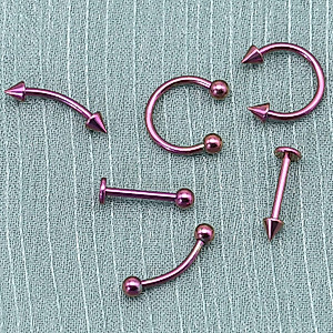 BLISI 6pcs Body Piercing Jewelry Lot 16G Titanium Nose Septum Lip Cartilage Tragus Eyebrow Industrial Barbell Horseshose Piercing Kit Jewelry 8mm/10mm (6pcs Pink, 16G 1.2x10x3)