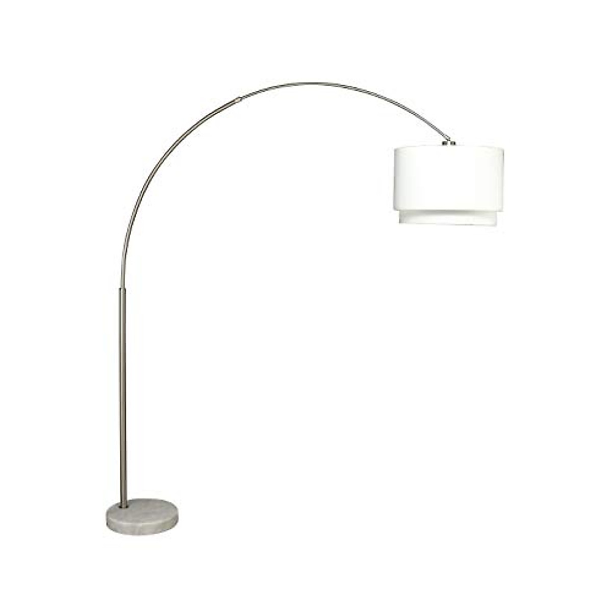 SH Lighting 6938 Brush Steel Arching Floor Lamp with Marble Base - Features Large Drum Style Shade - 81" Tall Fits in Living or Bedrooms (White-Double)