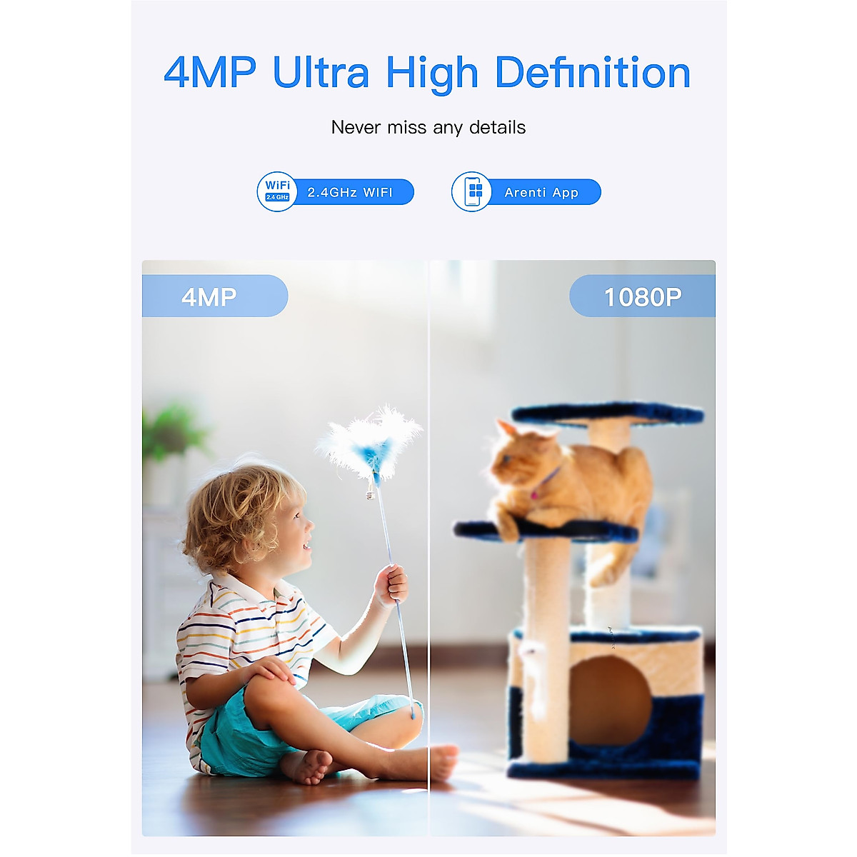 ARENTI 4MP WiFi Security Camera Indoor, 3PCS Pet Dog Camera with Phone App, Plug-in Baby Home Puppy Cam, 2.4GHz, Motion Sound Detection, Night Vision, Two-Way Talk, Alexa and Google Compatible