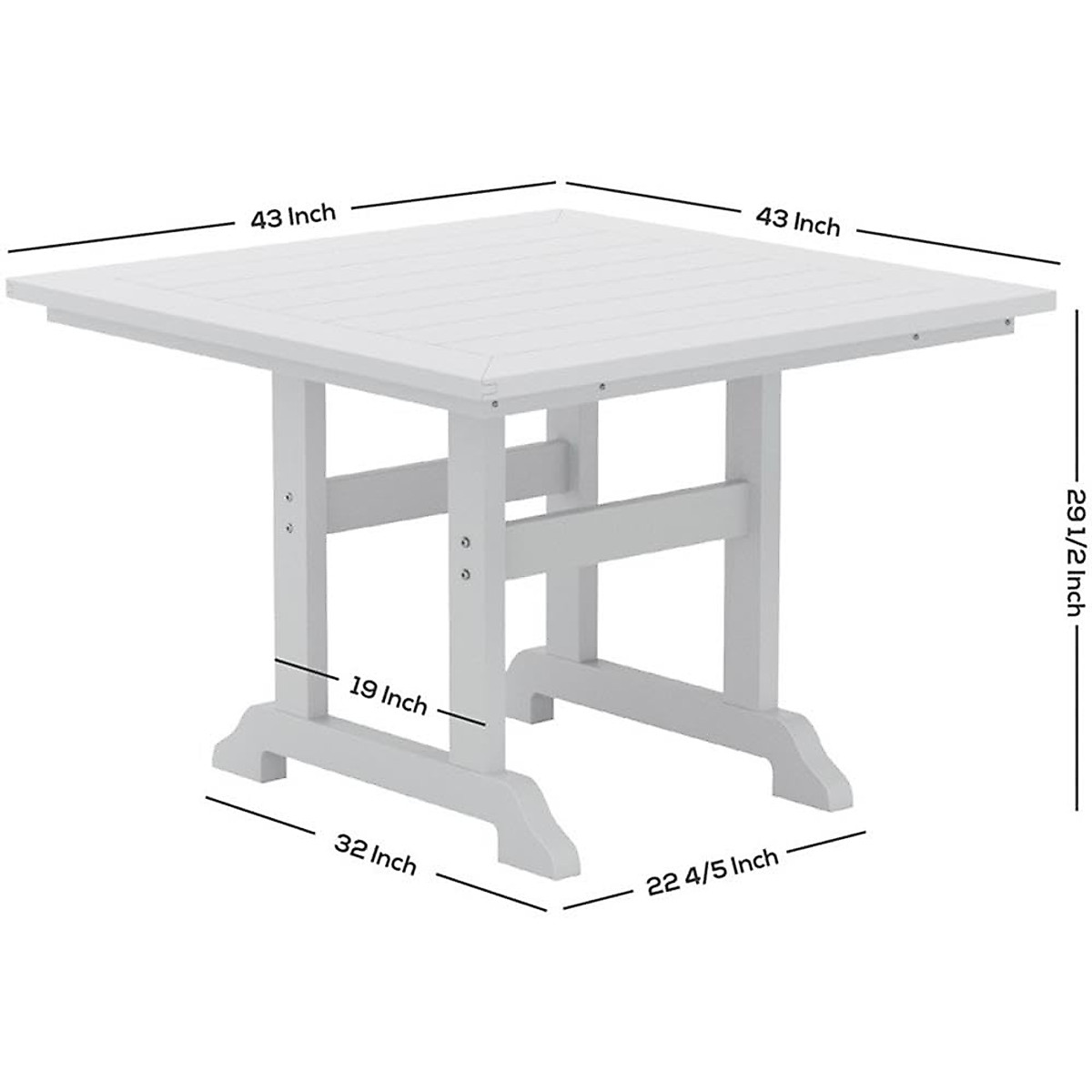 Costaelm Square Outdoor Dining Tables, 43'' Patio Table with Umbrella Hole for 4 Person, Balcony Table, Outdoor Buffet Table, Porch Tables for Outside Lawn Porch Bistro Furniture, White