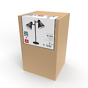 Novogratz x Globe Electric 52999 18" 2-Light Desk Lamp, Matte Black, On/Off Rotary Switch on Each Shade, Pivoting Lamp Heads, Industrial, Home Office Accessories, Desk Lamps for Home Office