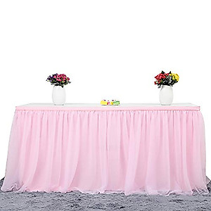6ft Pink Tulle Table Skirt Baby Shower Tablecloth for Rectangle Tables or Round Tables Pink Ruffle Tutu Table Skirts for Princess Girls Butterfly Elephant Birthday Party Unicorn Table Decorations