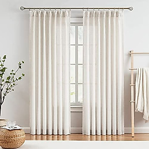 Vision Home Natural Pinch Pleated Semi Sheer Curtains Textured Linen Blended Light Filtering Window Curtains 108 inch for Living Room Bedroom Pinch Pleat Drapes with Hooks 2 Panels 42" Wx108 L
