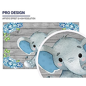 Allenjoy Rustic Grey Wood Elephant Backdrop Supplies for Baby Shower Blue Floral It's a Boy Newborn Kids Birthday Party Decorations Studio Cake Smash Candy Dessert Photography Banners Props