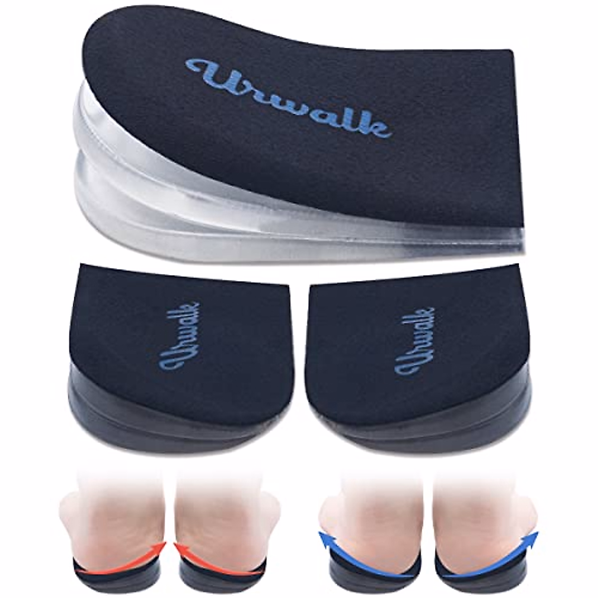 Urwalk 3 Layers Adjustable Supination & Over - Pronation Adhesive Corrective Gel Shoe Inserts, Medial& Lateral Heel Wedge Lifts for